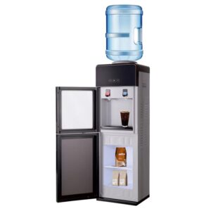 water cooler dispenser 5 gallon, cold & hot water cooler dispenser top-loading water cooler 5 gallon children safety water dispenser with removable drip tray & storage cabinet for home office (black)