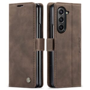 kowauri for samsung galaxy z fold 5 case,classic design leather wallet magnetic closure flip case with kickstand card holder slot shockproof protective cover for samsung galaxy z fold 5 5g, coffee