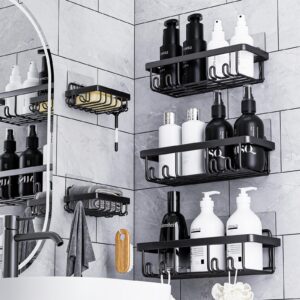 westrue shower caddy 5 pack shower shelves no drilling shower rack with soap dish adhesive shower organizer shower storage for inside shower-black