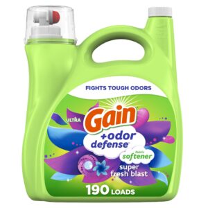 gain + odor defense liquid fabric softener, super fresh blast scent, 140 oz 190 loads, he compatible