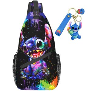 hochepi cartoon crossbody sling bag anime casual backpack with keychain chest bag daypack purses for women men adults gifts