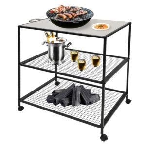 ghankopd outdoor grill cart double-shelf movable cooking table,outdoor dining cart with storage and spice rack for kitchen or backyard patio indoor（33.46" l×19.49" w） (style-b)