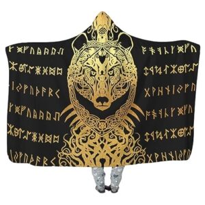 medieval 3d printing hooded blanket warm viking bear tree of life bear claw unisex winter wearable hooded blanket double thick plush wool blanket cape (color : a, size : 80x60in/150x200cm)