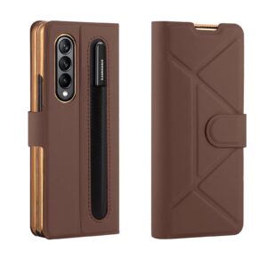 soyeacrg designed for samsung galaxy z fold 5 2023 case, premium pu leather luxury electroplated gold pc frame folio flip shockproof case with built-in screen protector & s pen holder,brown