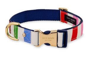 kate spade new york cute dog collar with gold metal details & plastic buckle, 15" to 22" adjustable dog collar for female or male dogs, medium/large, adventure stripe