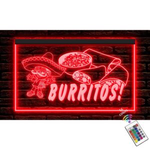 110186 mexican burritos food restaurant tacos cafe open display led light neon sign (12" x 8", 16 colors by remote)