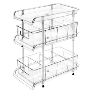 xinya bao 3 tier clear bathroom organizer | multi-purpose pull-out pantry storage | under sink closet organizers | vanity skincare cosmetic medicine bins