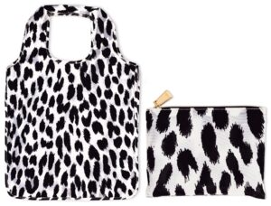 kate spade new york reusable produce bags, shopping tote with zipper storage pouch, lightweight foldable grocery bag (modern leopard)