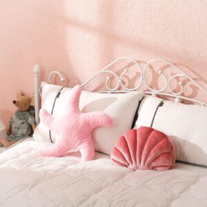 newwiee 2 pcs starfish pillow shell pillows star shaped pillow seashell shaped accent throw pillows beach pillows decorative throw pillows for small couch bed bedroom living room (pink)