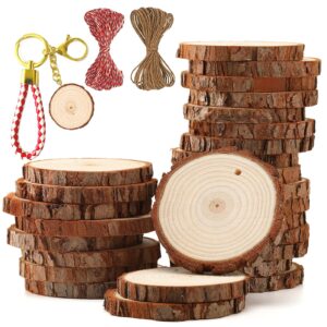 senmut natural wood slices 30pcs 2.0"-2.45" predrilled wood circles for crafts christmas wood slices for crafts round wooden discs diy wood ornament