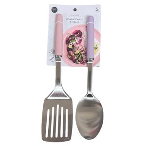 core kitchen home 2 piece metal slotted turner and pointed spoon utensil set (pink/purple)