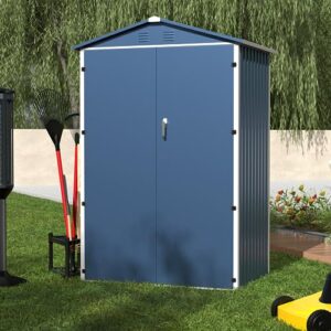 suxxan metal outdoor storage shed 4ft x 3ft, steel utility tool shed storage house with door & lock, metal sheds outdoor storage for backyard garden patio lawn, blue