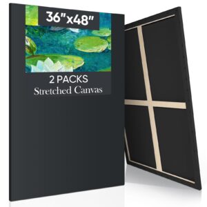 ctosree 2 pack stretched canvas for painting, large black cotton art large triple primed profile blank canvases for watercolor acrylics oil painting(36 x 48 inch)