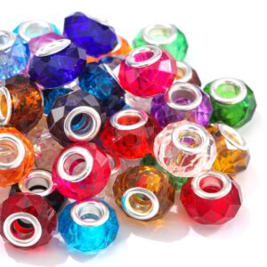 guoxin large hole glass beads murano glass beads assorted faceted european lampwork spacer loose bracelets beads silver plated cores charms for diy crafts jewelry making 50 pcs mixed