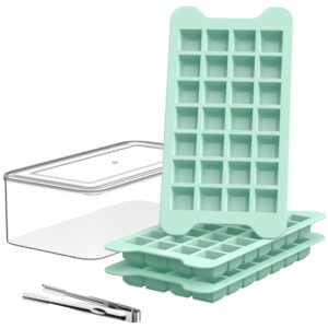 ice cube tray for freezer with bin: easy release 1inch ice cube maker with lid and bin - stacking ice making tray with covered ice bin - 3pack ice tray for freezing herbs