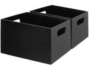 storageworks bamboo organizers for shelves, handcrafted bamboo storage containers for snacks, spices, or drinks, black wooden crates with built-in handles, 2 pack