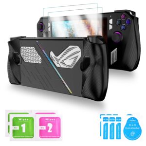 silicone case compatible with asus rog ally 7" 2023- flexible, full coverage,shockproof, anti-scratch, drop-proof, non-slip (black)-2*screen protectors