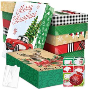 12 extra large christmas gift wrap boxes bulk with lids, 12 tissue paper and 80 foil christmas gift stickers for wrapping oversized clothes (robes, sweater, coat, shirts) and xmas holiday present