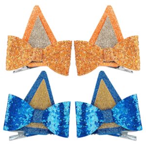 2 pairs blue ears hair clips dog ears hair clips glitter bow barrettes for halloween costume birthday decorations blue party supplies