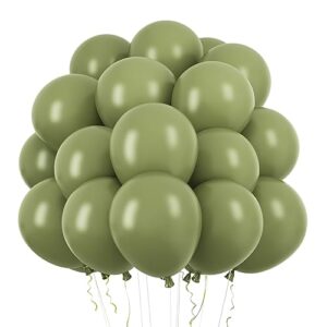 rubfac sage green balloons, 50pcs 12 inch olive green party balloons and ribbon, thick latex balloons for birthday wedding baby shower graduation anniversary party decorations