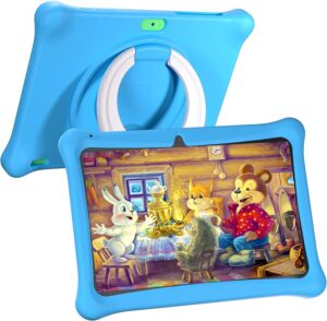 sgin kids tablet, android 12 kids tablets, 10 inch 2gb+64gb tablet for kids, with case, wifi, dual camera, parental control app, educational games，iwawa pre installed (blue)