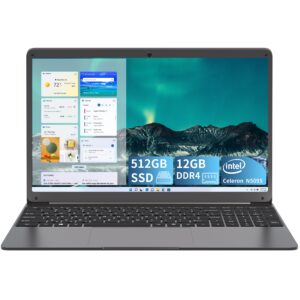 sgin laptop, 12gb ram 512gb rom laptops, quad-core n5095 processor computer, 15.6 inch laptop with 1920 * 1080 ips fhd display, dual band wifi, bt4.2, 7000mah battery, type-c