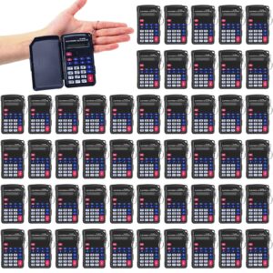 kanayu 50 pcs calculators for kids bulk classroom supplies operation christmas basic pocket calculator black mini small student with flip cover 8 digit display key ring portable back to school gift