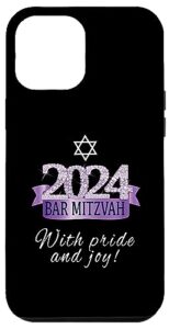 iphone 14 pro max bar mitzvah 2024 i with pride & joy i purple banner decor case