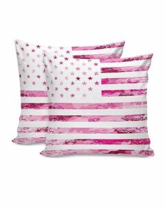 set of 2 throw pillow covers square for home decor, independence day pink camo american flag patriotic 18x18 inch cotton reversible pillow case sofa soft cushion cases for bedroom couch bed car chair