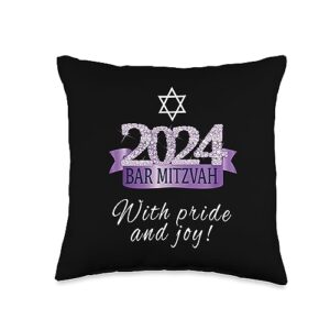 2024 bar mitzvah gifts & decorations for boys bar mitzvah 2024 i with pride & joy i purple banner decor throw pillow, 16x16, multicolor