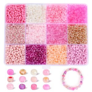 7380 pcs glass seed beads, 3mm 8/0 bracelet seed beads for jewelry 12 colors round assorted glass seed beads for friendship bracelets jewelry making, and diy crafts with a 12-grid plastic storage box