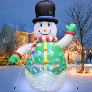 christmas inflatables outdoor decorations 8ft, blow up yard decorations inflatable xmas snowman with rotating colorful led lights for lawn garden party porch decor