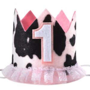 pink cow birthday party hat/crown - western-themed first birthday crown for baby girl, party decorations and photo props