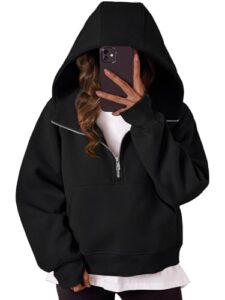 trendy queen womens hoodies quarter half zip pullover oversized sweatshirts half with pockets fall clothes blackm