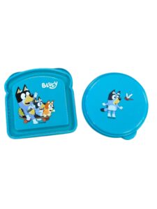 greenbrier international, inc. bluey lunch box 2 piece set kit - includes 1 reusable sandwich container and 1 snack bowl kids lunch box travel to go food - bpa free