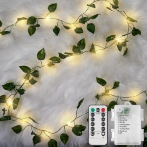 suddus vine with fairy lights battery operated, 33ft100 led pothos string lights with remote, leaf lights for bedroom, room, wall, garden, party, wedding decor(warm white)