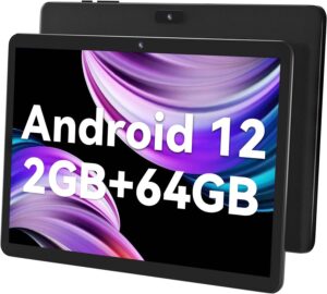 sgin 10 inches tablet computer, 2gb ram 64gb rom, android 12 ips display, quad-core processor 1.6ghz, 5000mwh battery, tf card 32gb expansion, gps, bluetooth, black, wifi