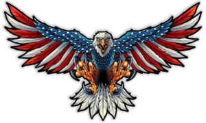 united by color american flag sticker 7x4 inches - strong adhesive waterproof bald eagle sticker - does not fade, used for truck, hard hat, helmet, laptop, rv, water bottle, boat