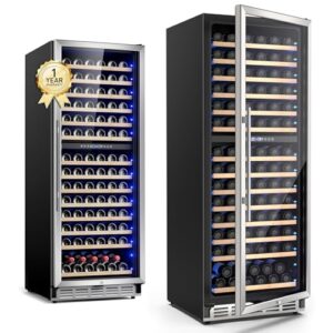 ecojoy wine fridge dual zone, 154 bottles 24inch wine fridge freestanding, wine fridge cabinet for bar home wine enthusiast, intelligent temperature memory, quiet