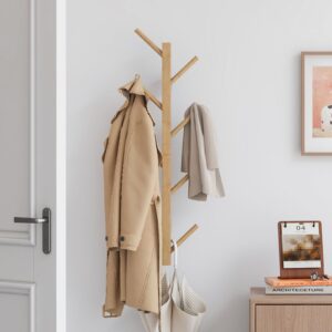 furshus coat rack wall mount,bamboo vertical hat rack for wall,wall coat tree,coat hanger,floating coat rack for hats,jackets,bags,entryway bedroom (natural)