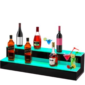 vevor led lighted liquor bottle display shelf, 40-inch led bar shelves for liquor, 2-step lighted liquor bottle shelf for home/commercial bar, acrylic lighted bottle display with remote & app control