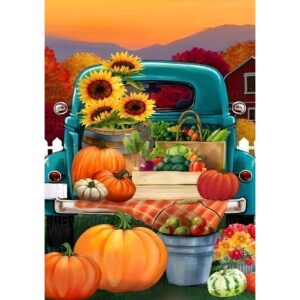 naimoer truck diamond art kits for adults, diy 5d fall diamond art kits for beginner, full drill pumpkin diamond art sunflowers painting craft for home decor gifts 30x40cm