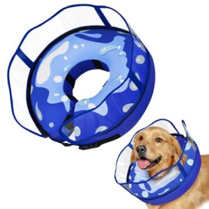 barkless soft dog donut collar, inflatable cone with anti-licking shield, not block vision, neuter cone alternative