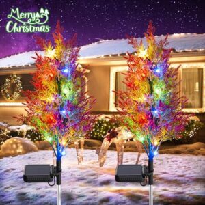 2 pack solar christmas tree with led solar christmas lights for outdoor christmas decorations, christmas pathway lights outdoor, small christmas tree lights for holiday lawn garden yard decor