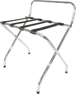 ustech luggage rack-single tier with high back, pack of 1, chrome, self asssembly, foldable rack for guest room