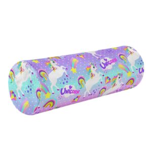 innewgogo rainbow unicorn hearts stars cervical neck roll pillow for pain relief memory foam neck pillow with removable washable cover wedge pillow for plane car couch sleeping travel office bed