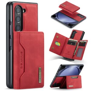 zorsome for samsung galaxy z fold 5 wallet case, 2 in 1 detachable leather wallet case for samsung galaxy z fold 5,magnetic wallet protective case with stand + card holder,red