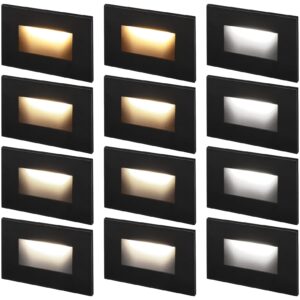 leonlite 12-pack black 5cct 120v led step lights, 150lm 5%-100% dimmable stair lights indoor outdoor wet location, cri90+ & etl, 2700k/3000k/3500k/4000k/5000k aluminum staircase lights