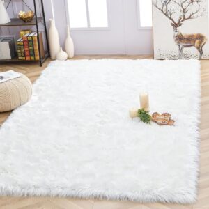 loulanjx soft faux fur sheepskin rug 5x8 feet white fluffy area rugs indoor plush rugs for living room bedroom nursery playroom kids room home decor