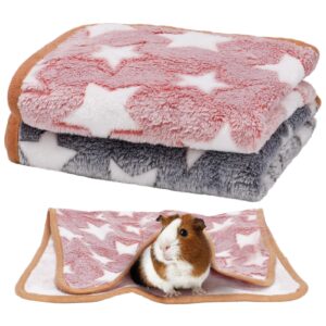 guinea pig blanket, 2 pack warm soft coral fleece small animal blankets washable pet cage liners sleep mat pad cover for rabbit hamster dog cat ferret chinchilla hedgehog bedding, 24" x 16"